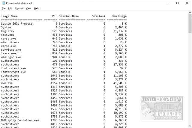 How to Save a Text File of All Running Processes With TaskList - MajorGeeks