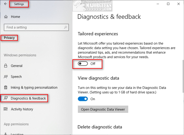 How to Turn on or off Tailored Experiences on Windows 10 - MajorGeeks