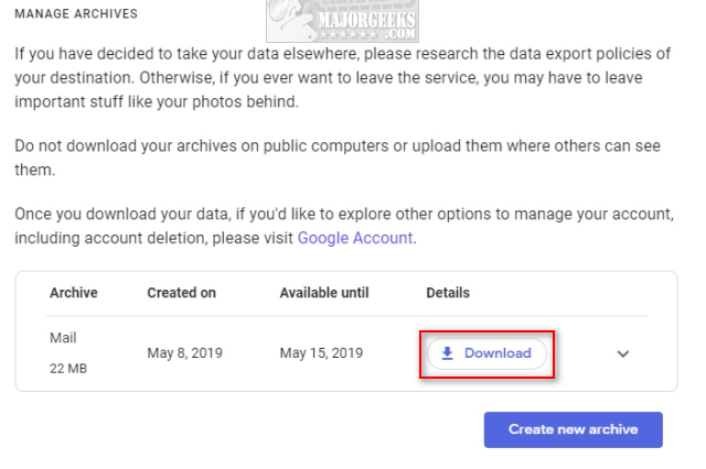 How to Download Your Google Accounts Including Gmail - MajorGeeks