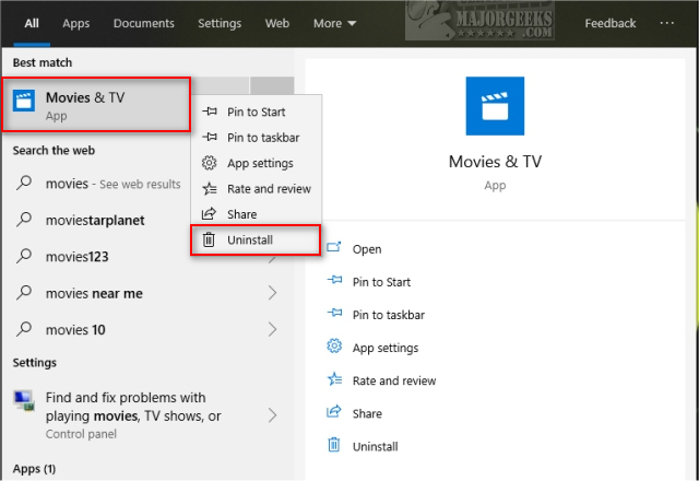 How to Uninstall the Movies and TV App - MajorGeeks