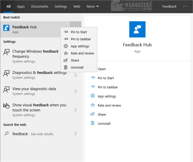 How to Uninstall the Feedback Hub - MajorGeeks