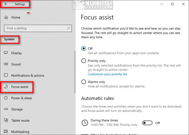 How to Use Windows 10 Focus Assist to Avoid Distractions - MajorGeeks