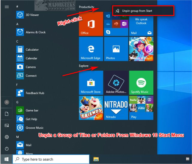 Unpin a Group of Tiles or Folders From Windows 10 Start Menu - MajorGeeks
