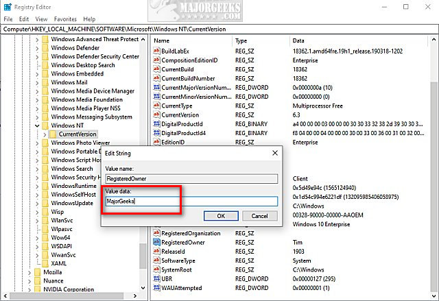 How to Change Windows Registered Owner and Organization Info - MajorGeeks