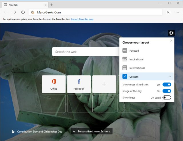How to Customize the New Tab Page in Microsoft Edge - MajorGeeks