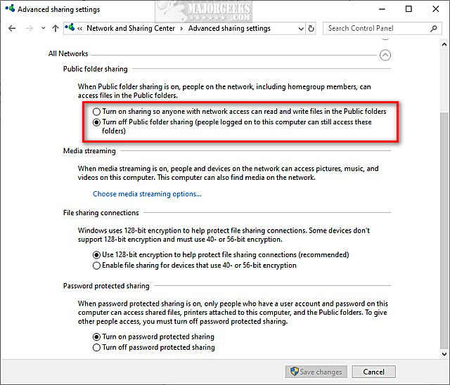 How to Turn Public Folder Sharing on or Off - MajorGeeks