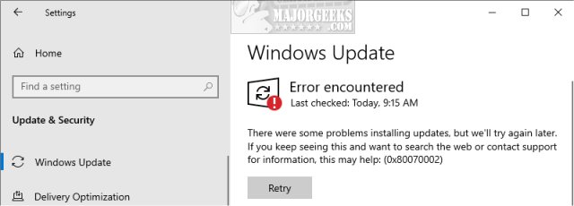 How to Fix Windows Update Error Code 0x80070002 - MajorGeeks