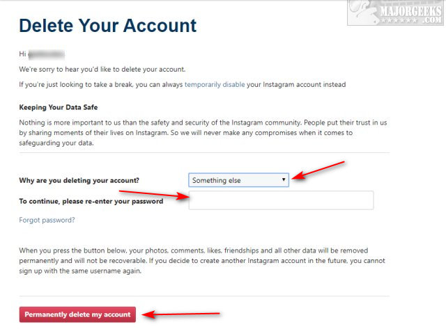How to Permanently Delete Your Instagram Account - MajorGeeks