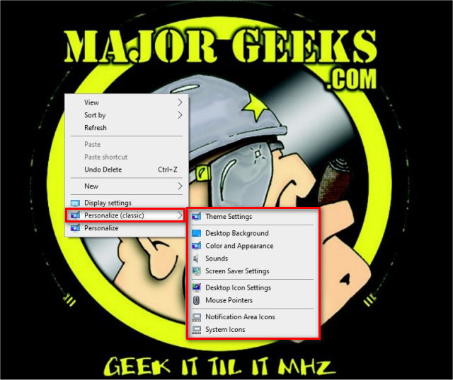 Add or Remove the Classic Personalize Context Menu - MajorGeeks