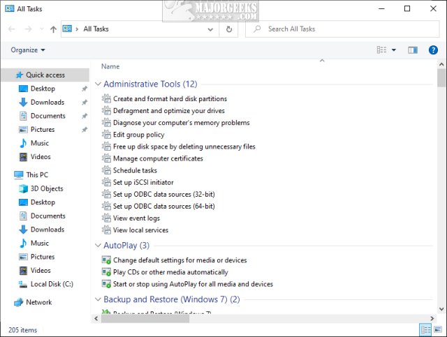 How to Add All Tasks or God Mode to the Control Panel - MajorGeeks