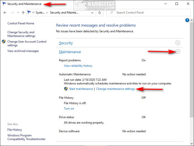 How to Change Automatic Maintenance Settings in Windows 10 - MajorGeeks