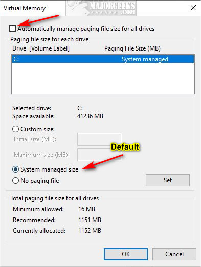 How to Manage Virtual Memory (Pagefile) in Windows 10 /11 - MajorGeeks
