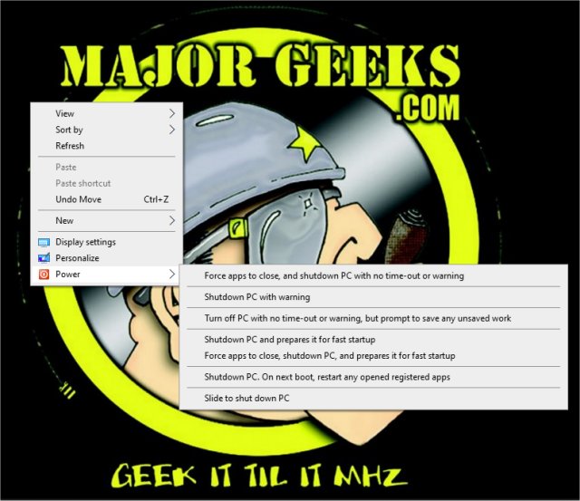 How to Add Shut Down With Options Context Menu in Windows 10 - MajorGeeks