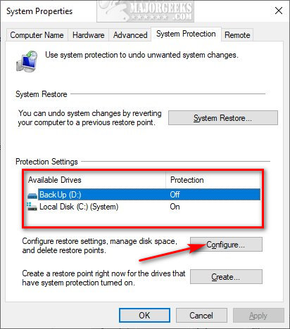 How to Turn System Protection on or off in Windows 10 - MajorGeeks