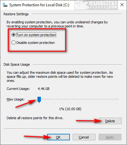 How to Turn System Protection on or off in Windows 10 - MajorGeeks