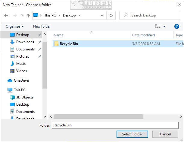 How to Pin the Recycle Bin to the Taskbar in Windows 10 - MajorGeeks