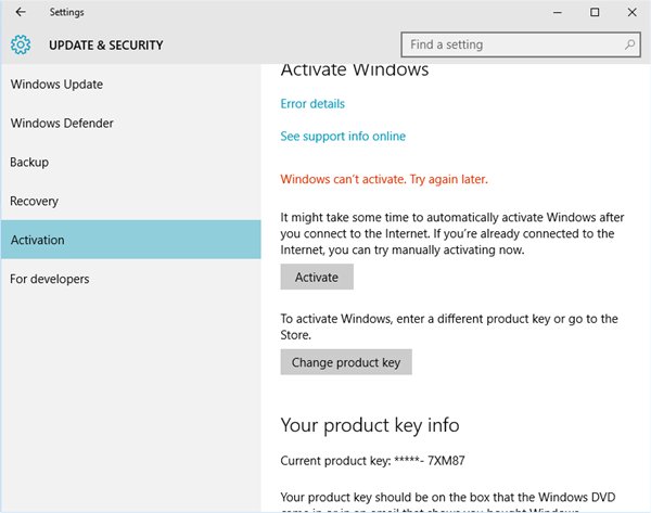 Windows Can't Activate - Try Again Later - Error Code 0xC004F034 ...