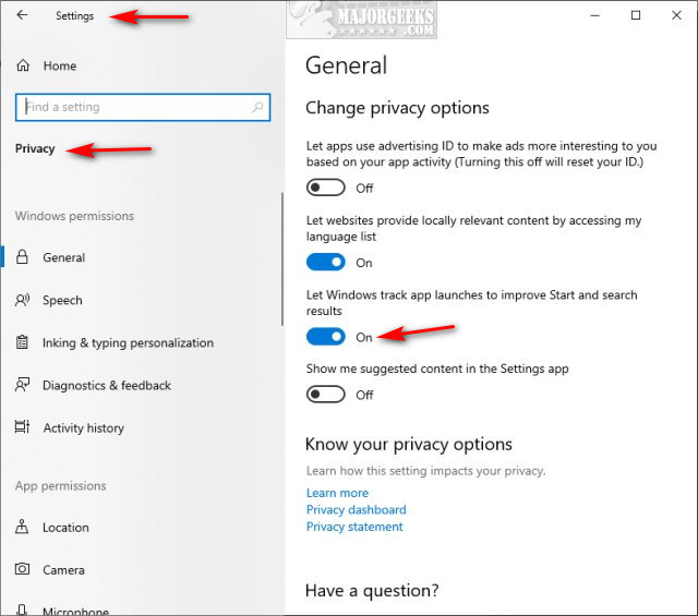 How to Disable App Launch Tracking in Windows 10 - MajorGeeks