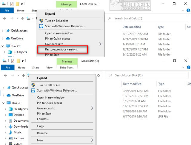 How To Remove Or Restore Previous Versions From Context Menu And Properties Majorgeeks