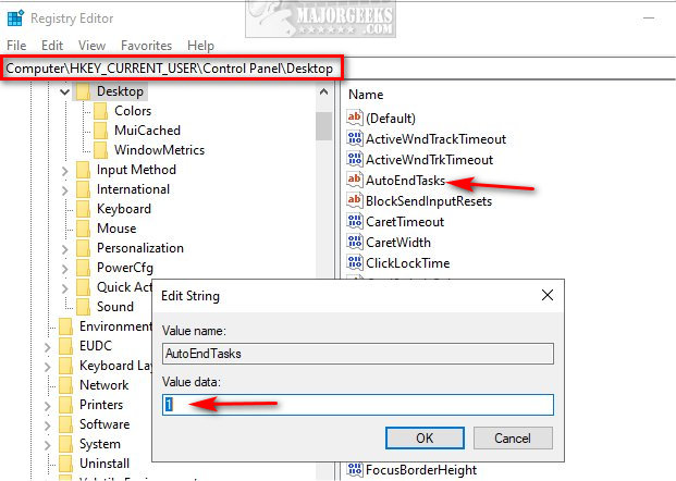 How to Disable AutoEndTasks at Shut Down, Restart, or Sign Out - MajorGeeks