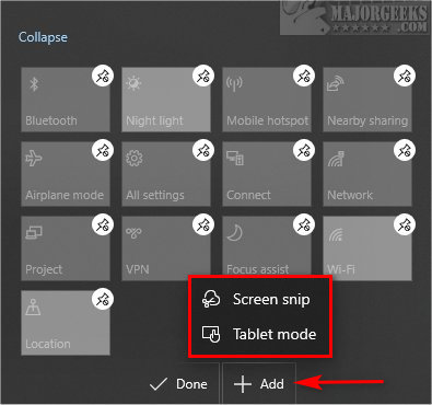 How to Add, Remove, or Rearrange Quick Actions in Windows 10 - MajorGeeks