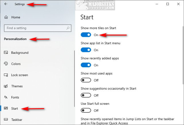 How to Show More Tiles in the Windows 10 & 11 Start Menu - MajorGeeks