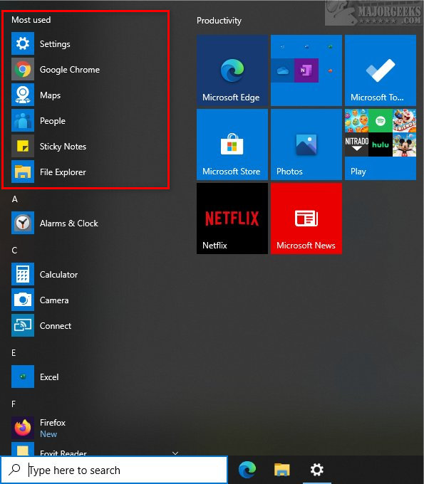 How to Show or Hide Most Used Apps on Windows 10 & 11 - MajorGeeks