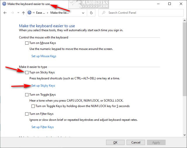 Three Ways to Turn Sticky Keys Off or on in Windows 10 - MajorGeeks