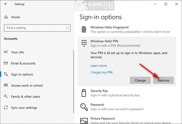 How to Add or Remove PIN in Windows 10 - MajorGeeks