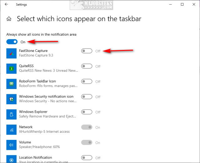 How to Turn Taskbar Notification Icons On or Off in Windows 10 - MajorGeeks