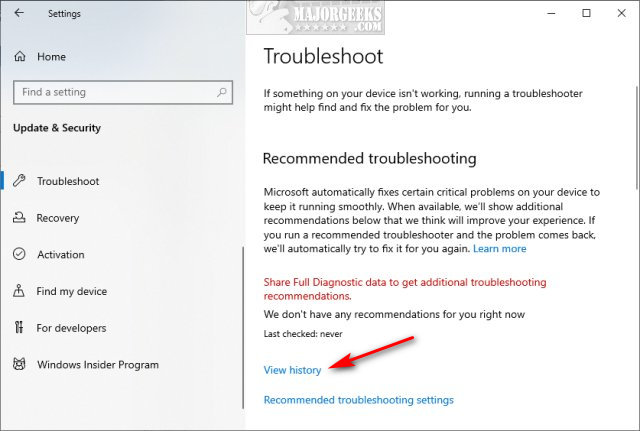 How to View Recommended Troubleshooting History in Windows 10 - MajorGeeks