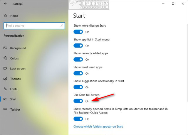 How to Enable or Disable Windows 10 Full Screen Start Menu - MajorGeeks