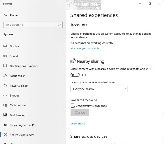 How to Enable or Disable Shared Experiences in Windows 10 & 11 - MajorGeeks How to Enable or Disable Shared Experiences in Windows 10 & 11 - MajorGeeks