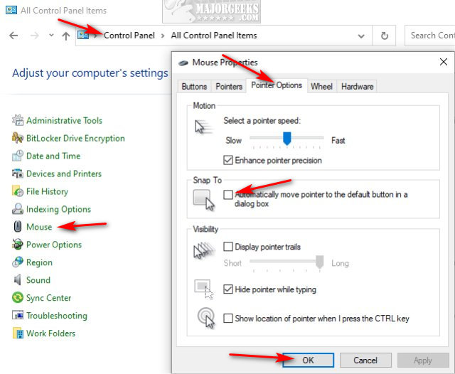 How to Enable or Disable Snap Pointer To Default Button in Windows ...