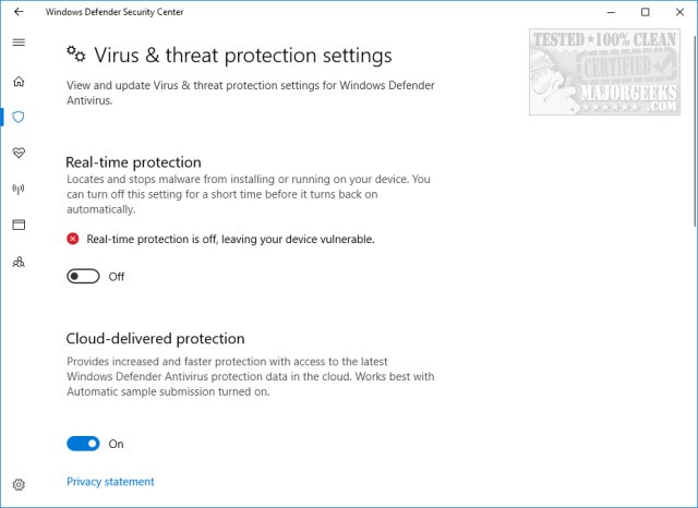 Disable Windows Defender Temporarily on Windows 10 - MajorGeeks