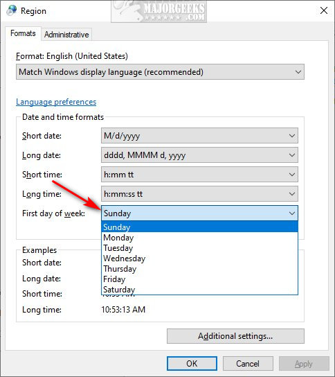 How to Change First Day of Week in Windows - MajorGeeks
