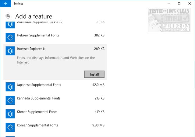 Remove or Reinstall Internet Explorer 11 From Windows 10 - MajorGeeks