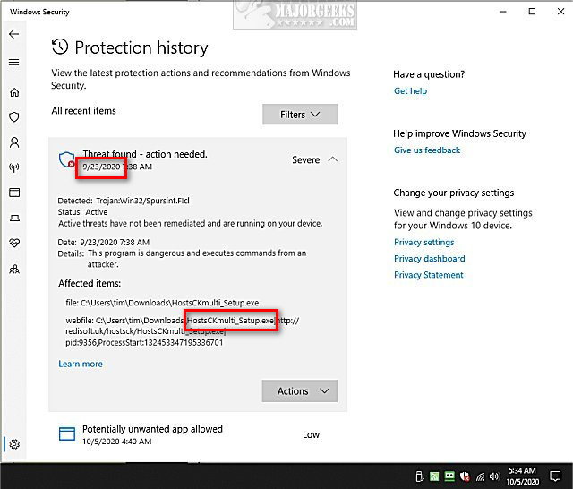 Windows Defender Threat Returns Repeatedly - MajorGeeks