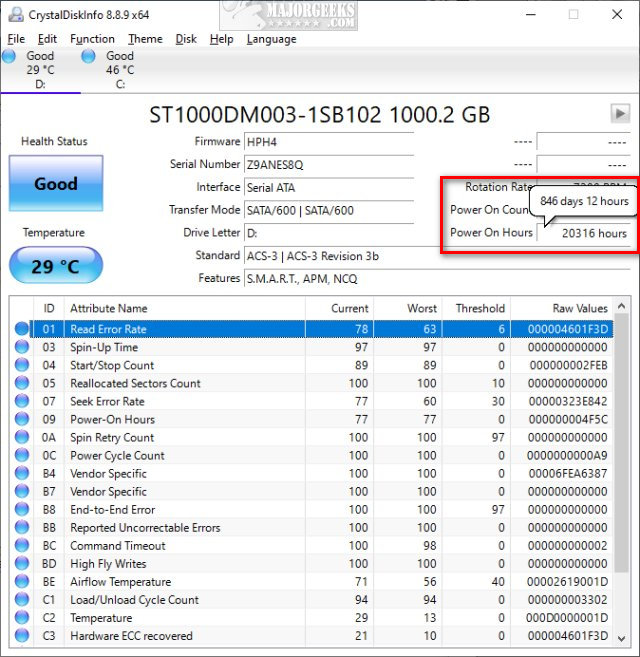 How to Find Your Hard Drive On, Off, and Run Time - MajorGeeks
