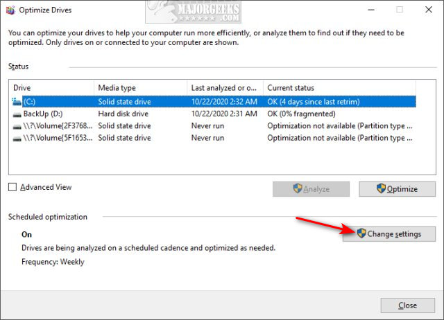 How to Change Optimize Drives Scheduled Settings - MajorGeeks