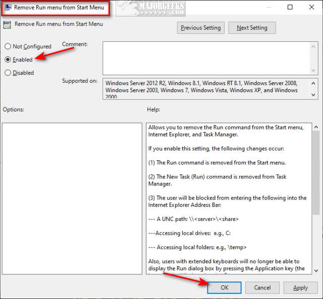 How to Disable the Run Command in Windows - MajorGeeks