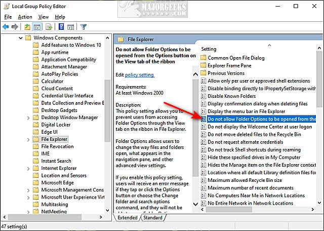 How to Disable Access to Folder Options in File Explorer - MajorGeeks