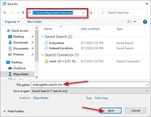 How to Save a Search in Windows 10 & 11 - MajorGeeks