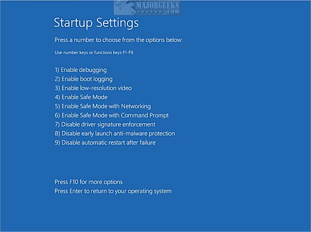 How to Always Boot Windows Into Advanced Startup Settings - MajorGeeks