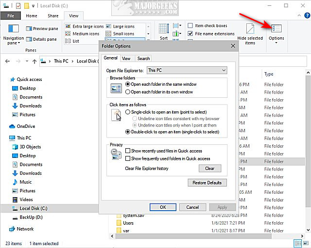 5 Ways to Open File Explorer Folder Options - MajorGeeks
