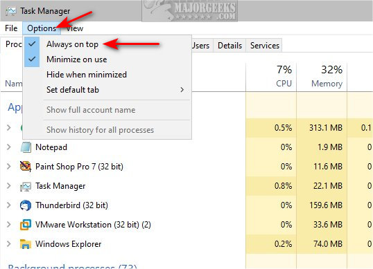 How to Turn Task Manager Always on Top on or Off in Windows 10 & 11 ...