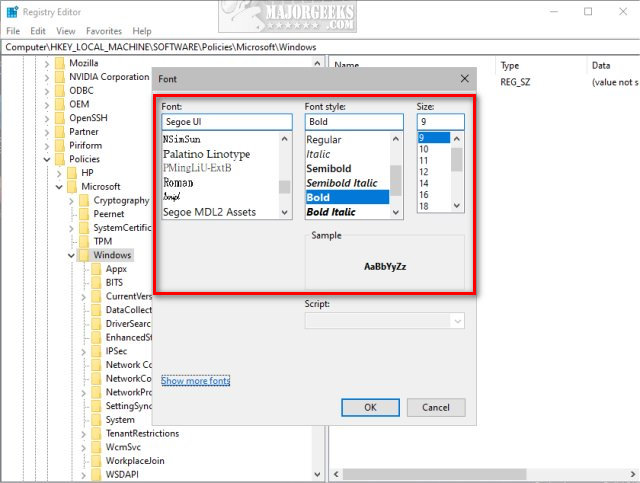 How to Change the Registry Editor Font in Windows - MajorGeeks