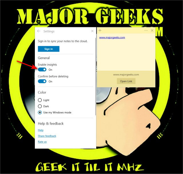 How to Enable or Disable Sticky Notes Insights - MajorGeeks