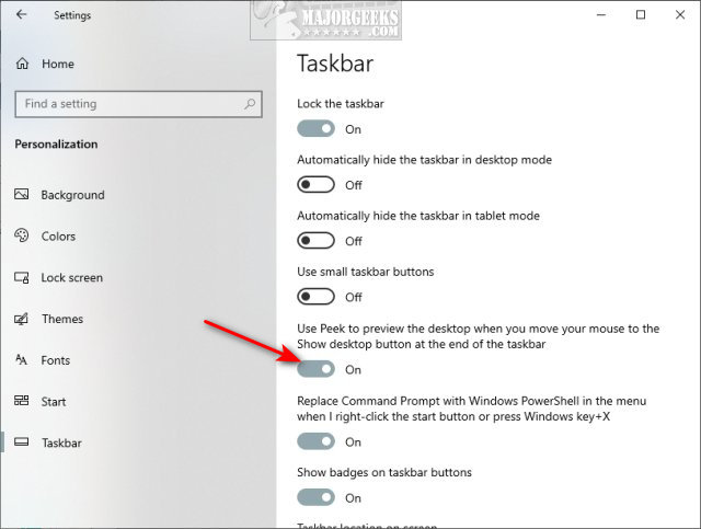 Turn Peek at Desktop on or Off in Windows 10 - MajorGeeks