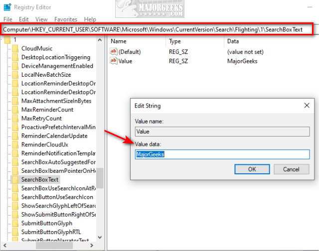 How to Change the Search Box Text in Windows 10 & 11 - MajorGeeks